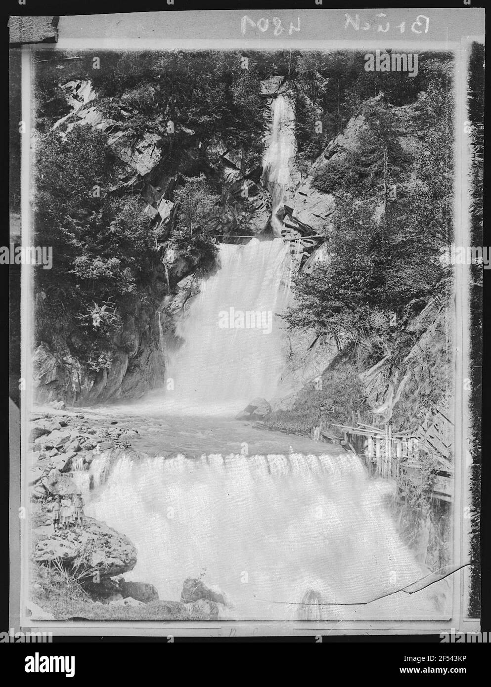Scenic alpine landscape waterfall Black and White Stock Photos & Images ...