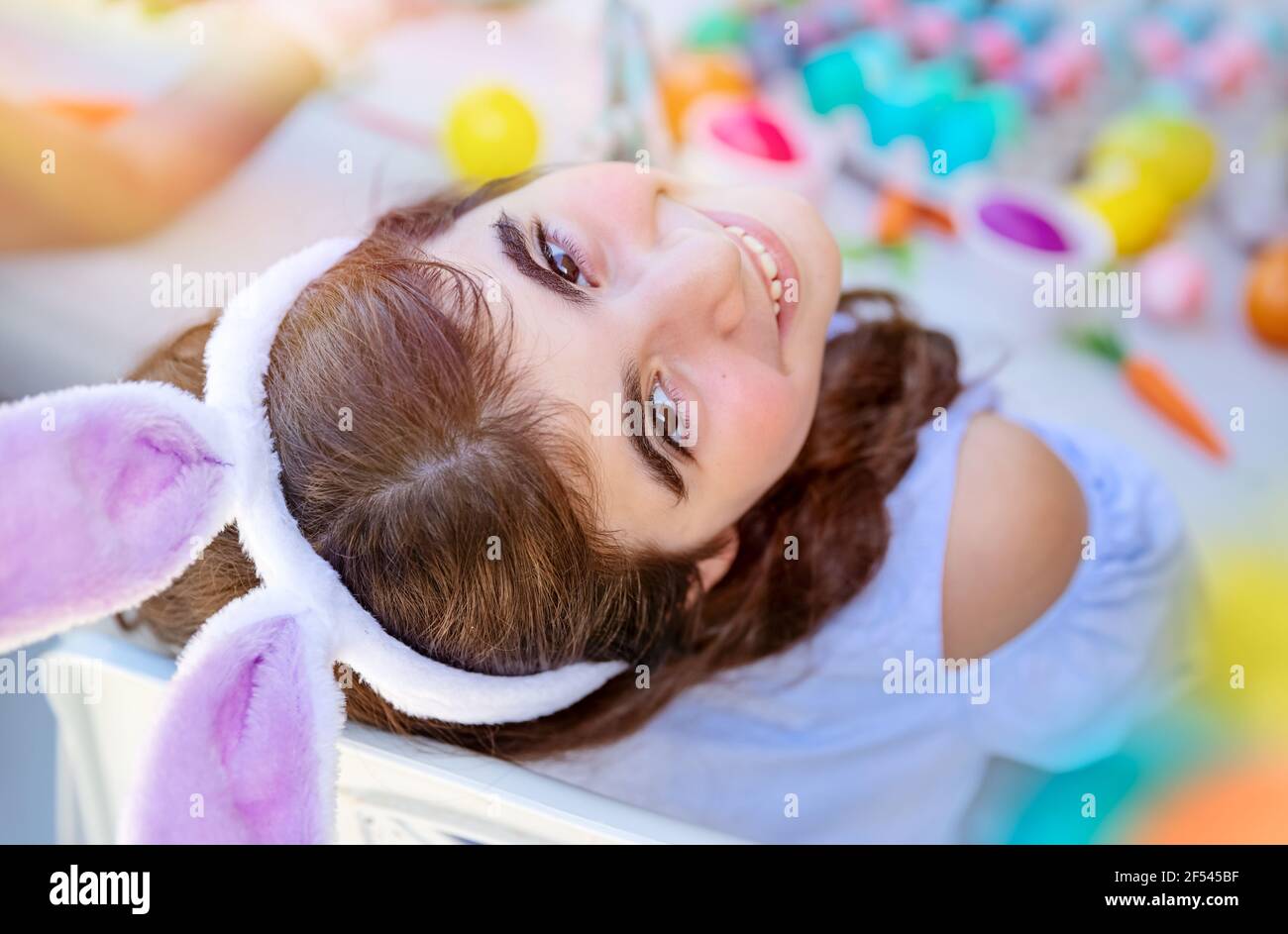Portrait of a Cute Little Girl Wears a Bunny Ears. Kid Enjoying Happy ...