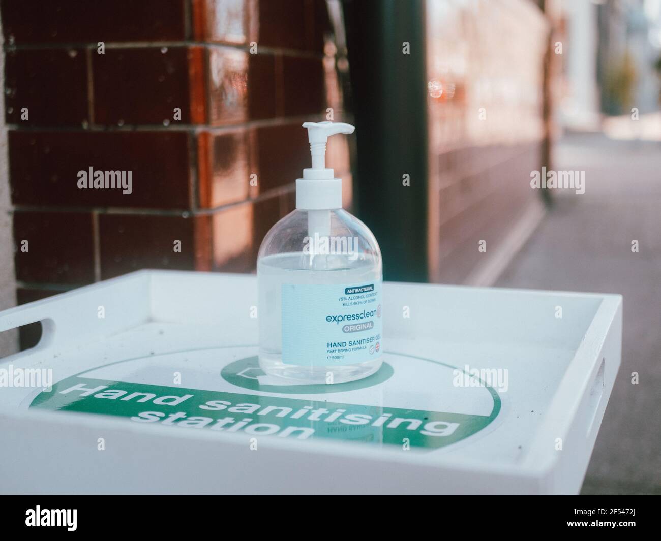 Hand Sanitisation Station on the Street in front of a Small Business ...