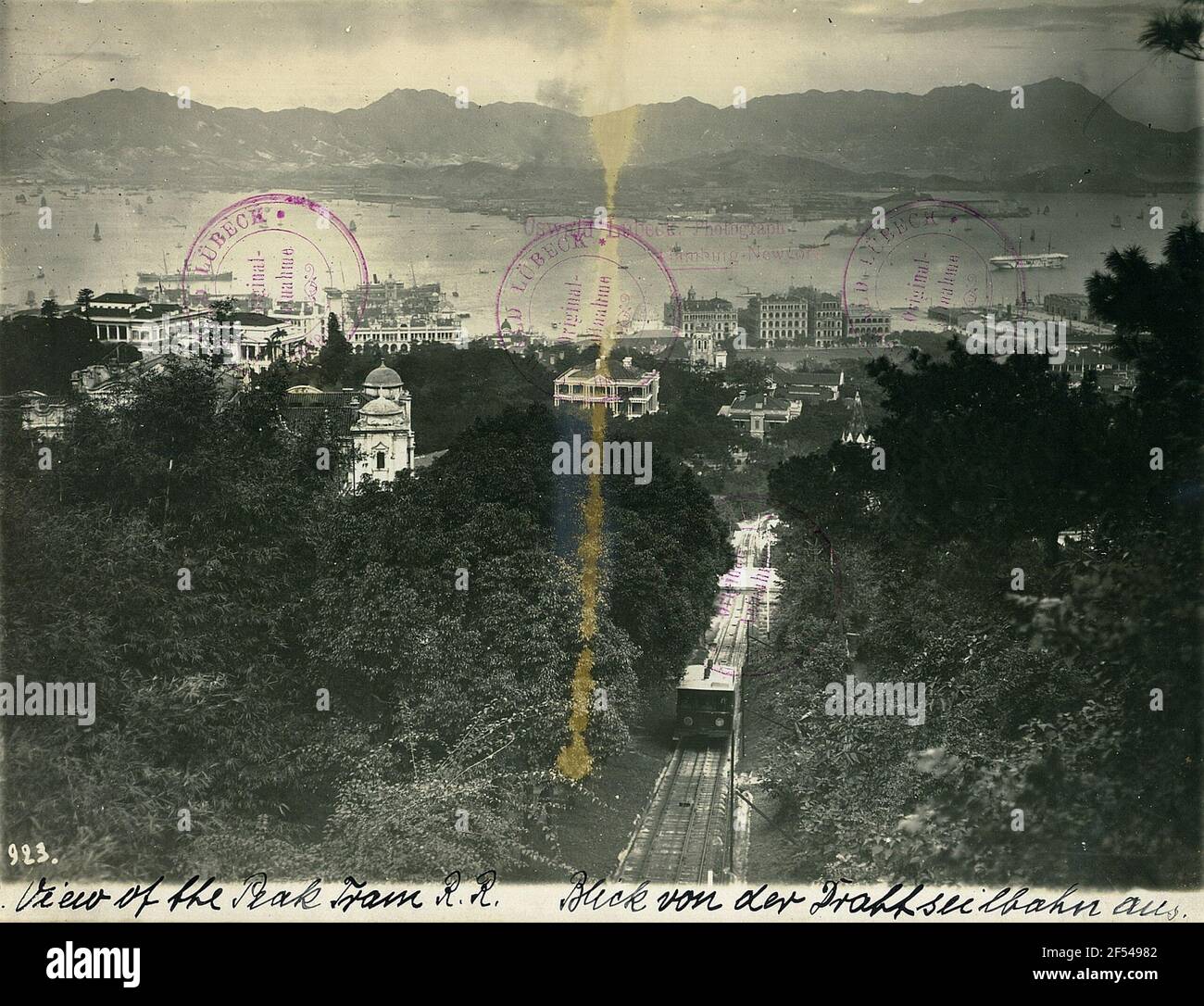 View from the wire cable car over the city with harbor Stock Photo - Alamy