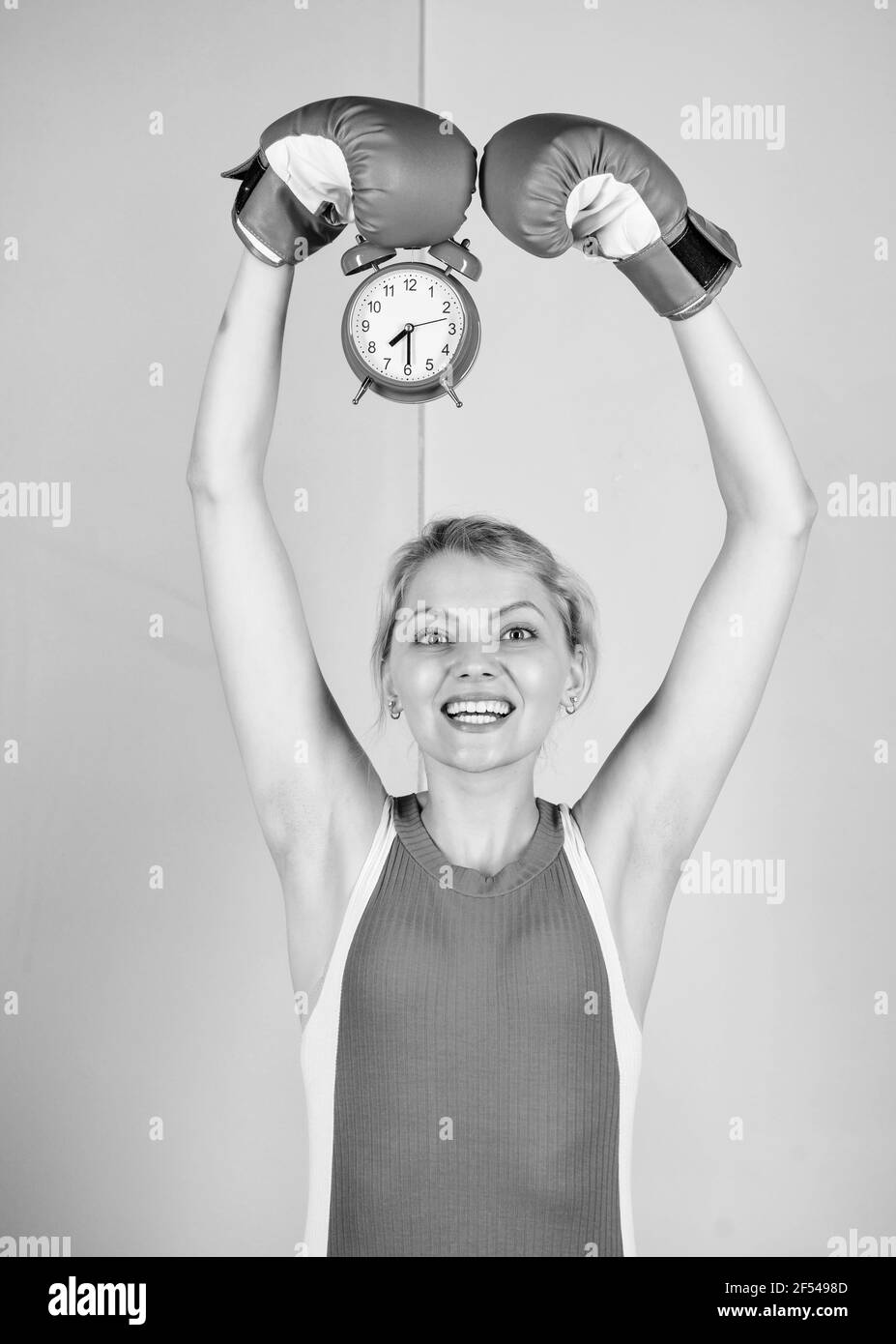Woman boxing gloves smiling Black and White Stock Photos & Images - Alamy