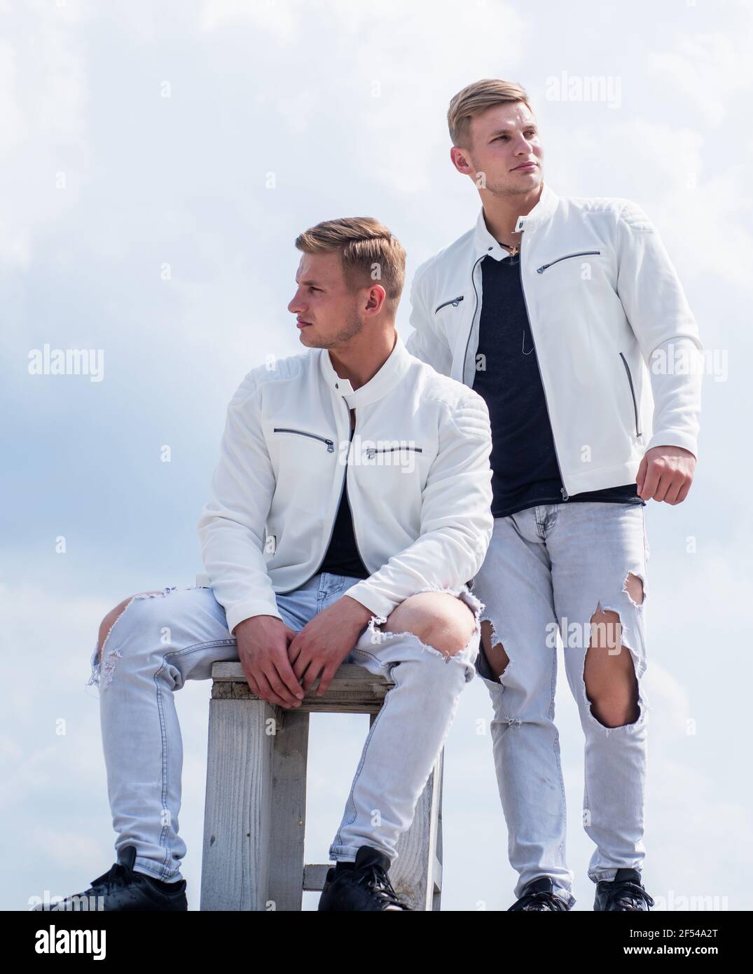 unite. confident casual models. twins brother in white. male beauty and ...