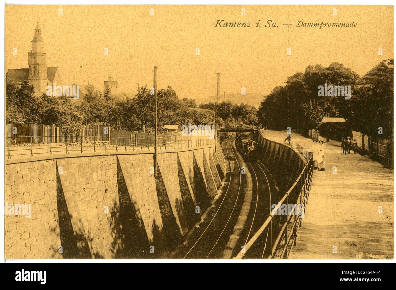 Dam promenade with railway tracks Kamenz. Dam promenade with railway ...