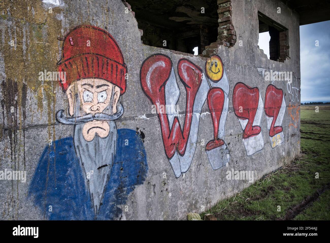 Graffiti sprayed on the walls of the derelict control tower on the ...
