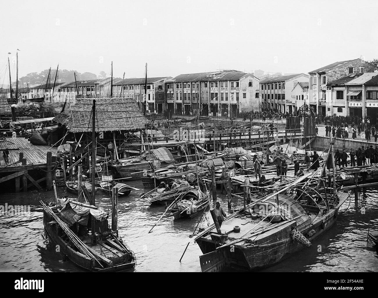 Macau, China. Jetty in the harbor for Sampan boats and Junks, on the ...