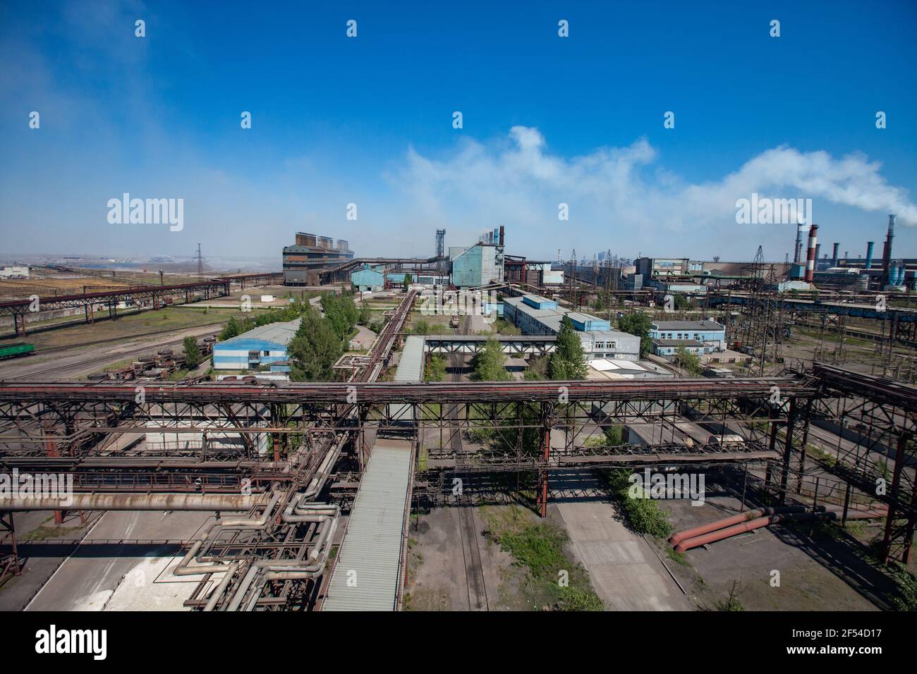 Metallurgy plant panorama view. Metal alloy production. Steel girders ...