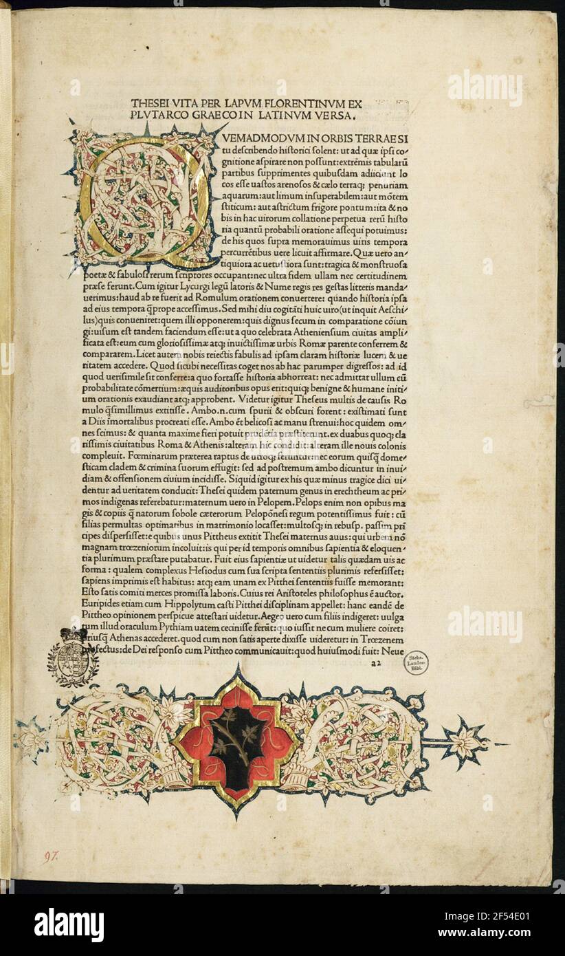 Blatt fol.1 correct aus: Plutarch: The noble [lat.]. Daran Sixth Rufus ...