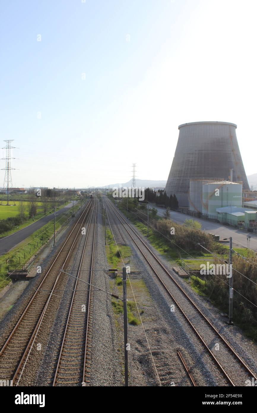 landscape of railroad ,train line between fields Stock Photo - Alamy