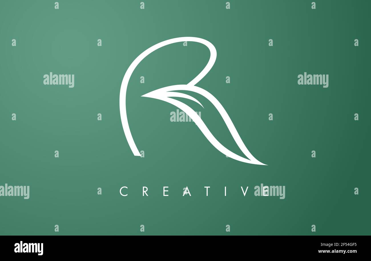 Elegant R letter Leaf Logo Design with Outline Monogram Style Flat and ...