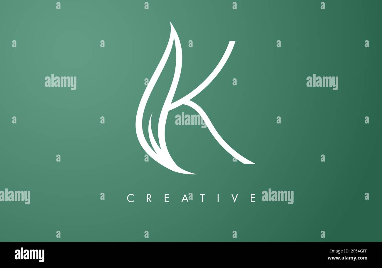 Elegant K letter Leaf Logo Design with Outline Monogram Style Flat and ...