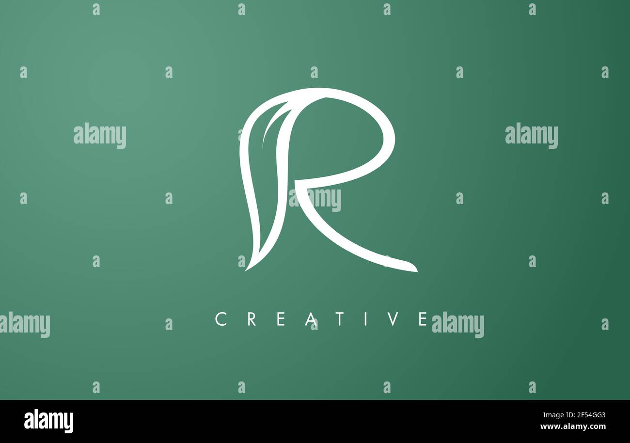 Elegant R letter Leaf Logo Design with Outline Monogram Style Flat and ...