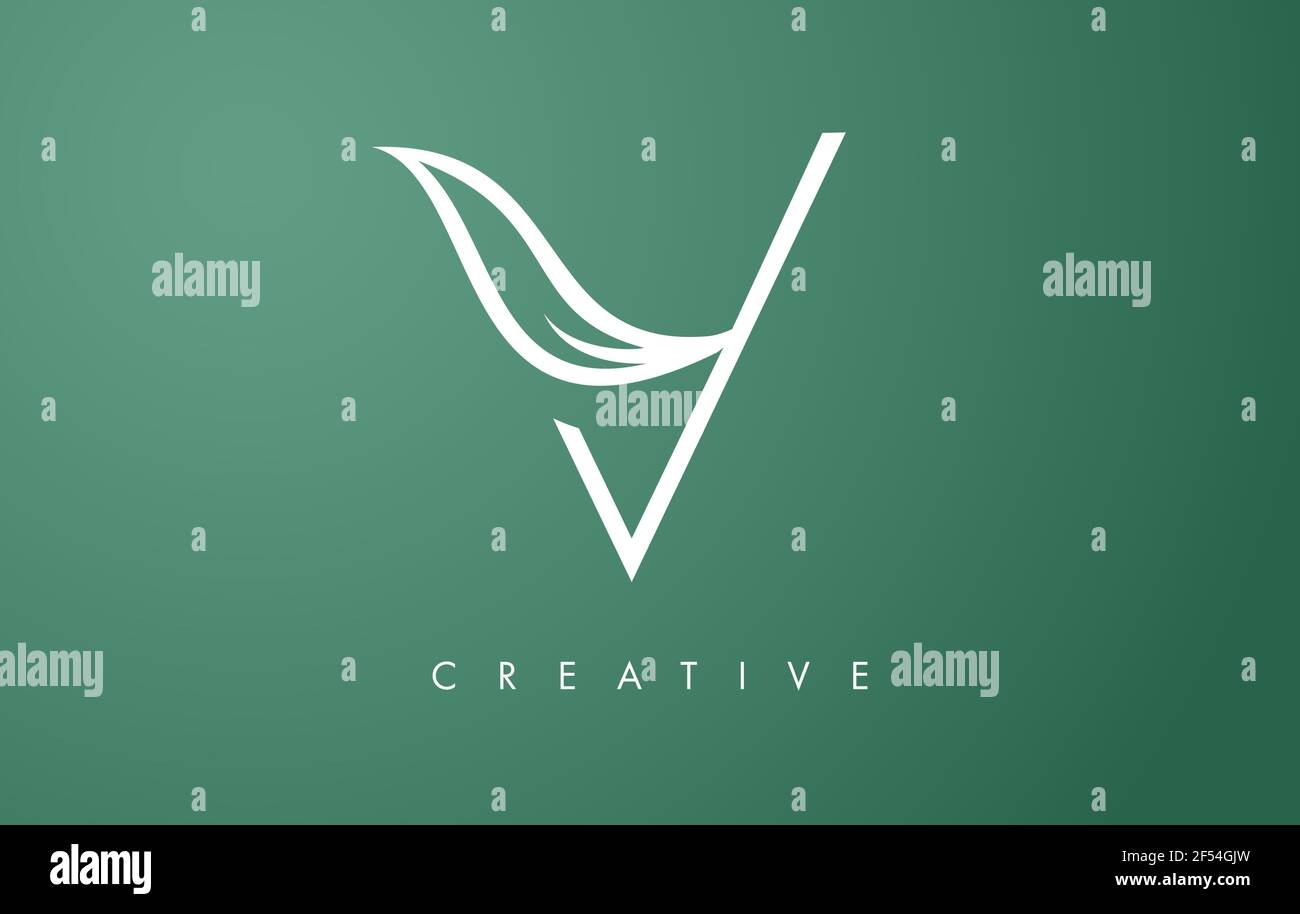Elegant V letter Leaf Logo Design with Outline Monogram Style Flat and ...