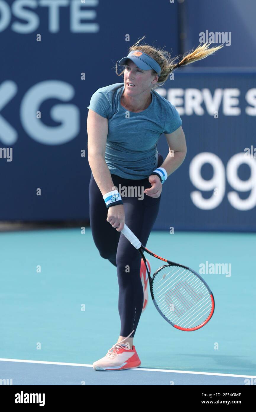 Miami Gardens, FL, USA. 23rd Mar, 2021. Madison Brengle seen playing on ...