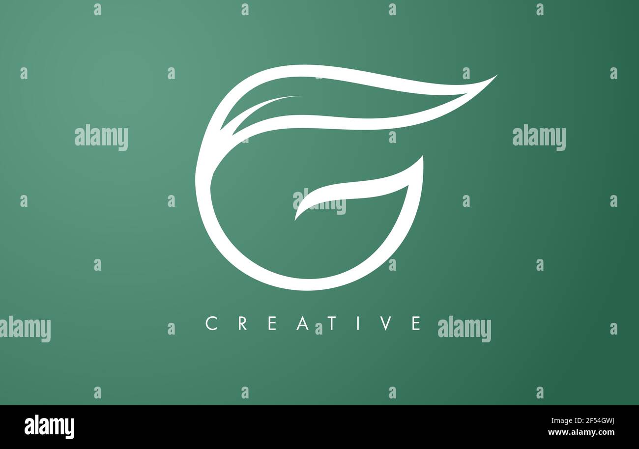Elegant G letter Leaf Logo Design with Outline Monogram Style Flat and ...