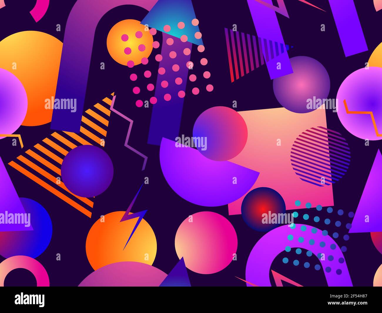 Gradient geometric seamless pattern in 80s style with memphis elements ...