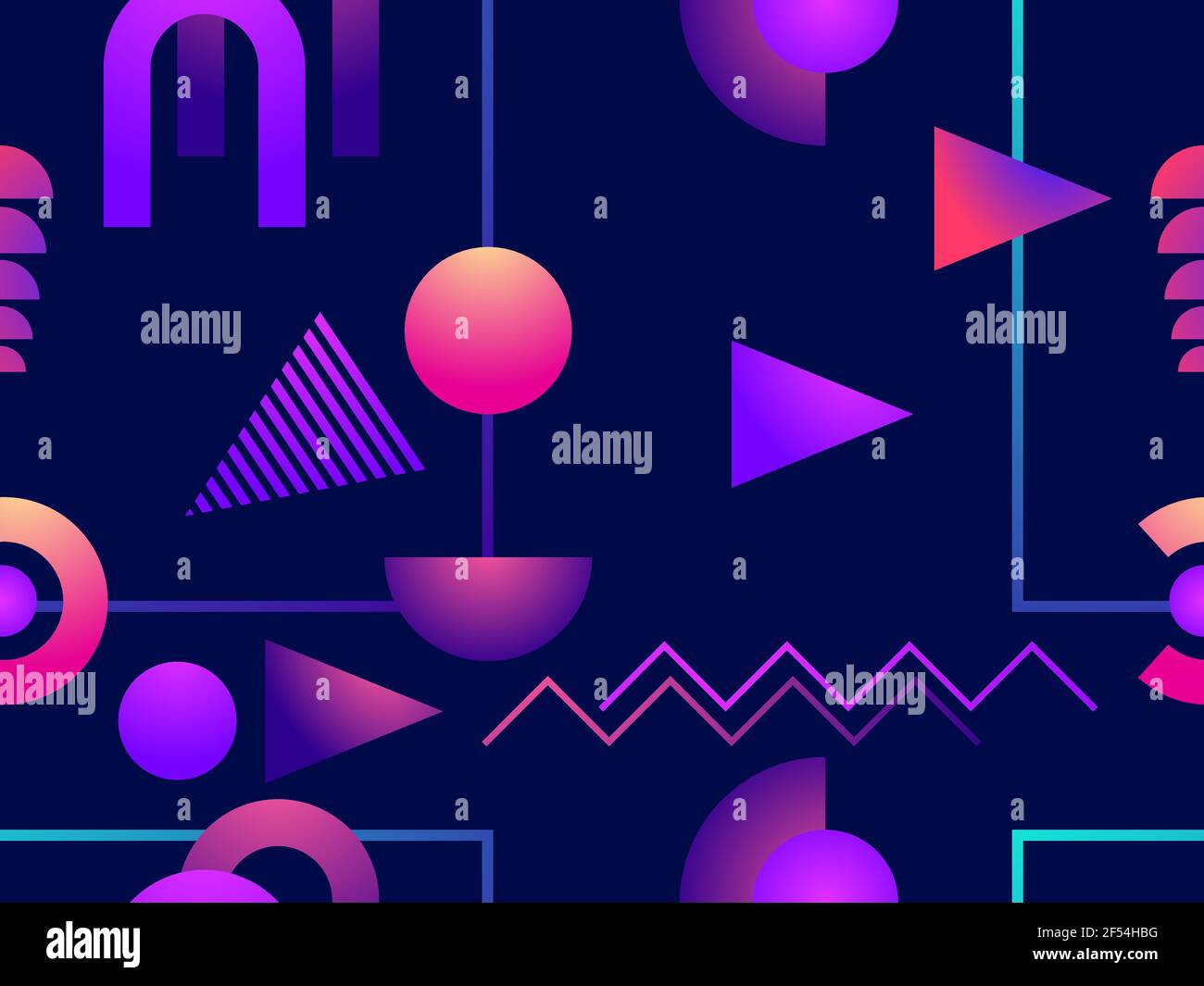Gradient geometric seamless pattern in 80s style with memphis elements ...