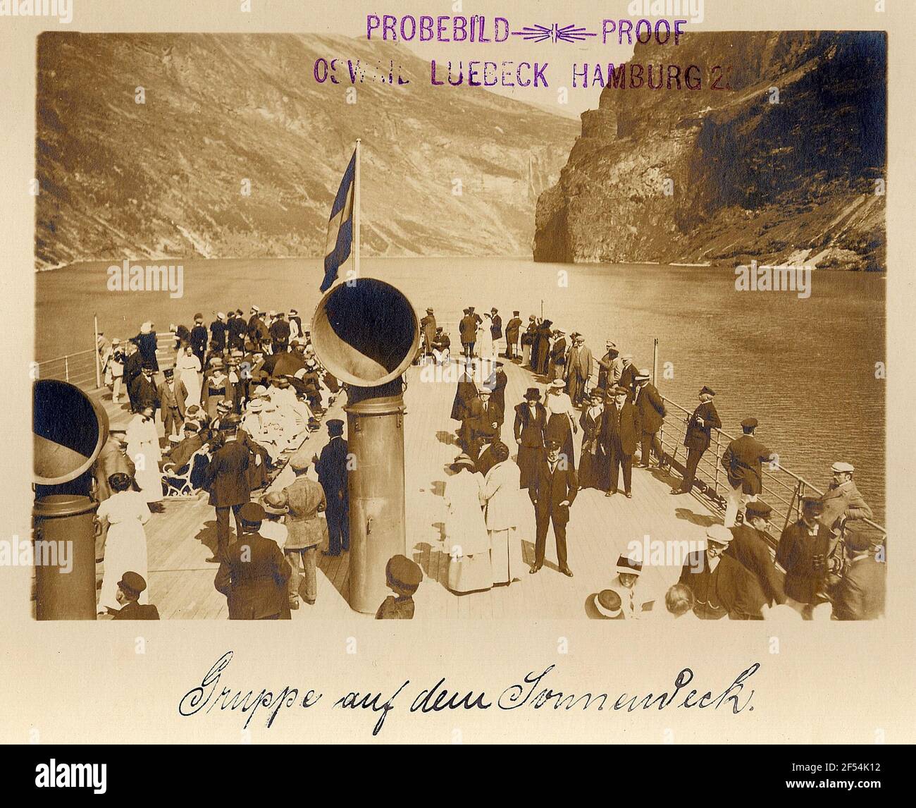 Merok / Norway: Tourist group on the sundeck of Victoria Luise when ...