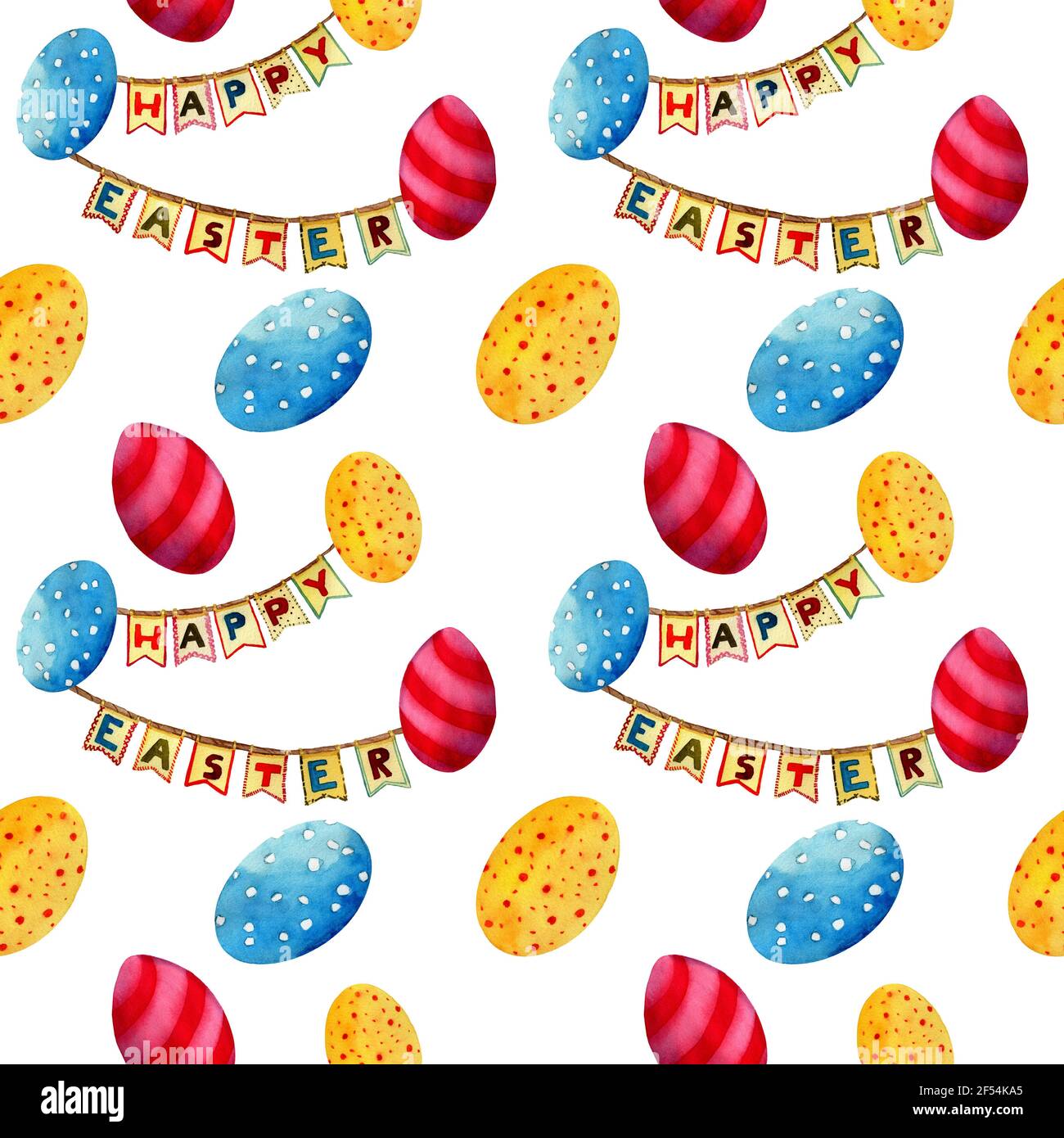 Watercolor handdrawn easter theme background.Seamless pattern with ...