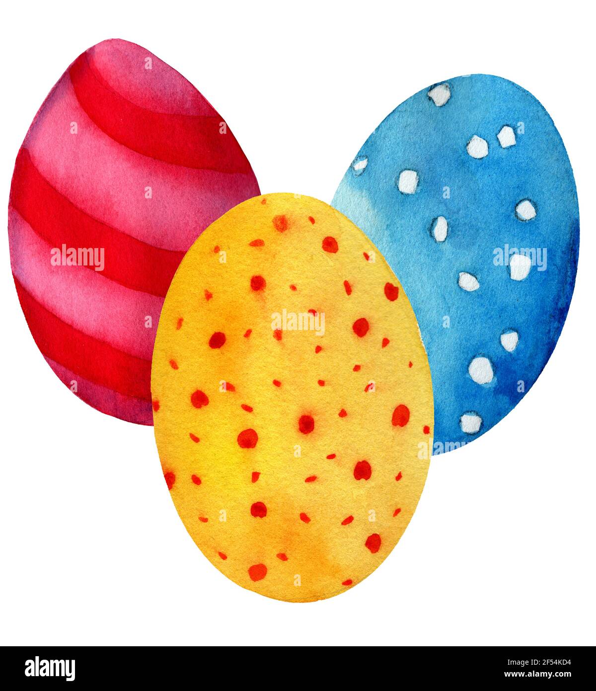 Watercolor handdrawn easter composition of color eggs in cartoon style ...