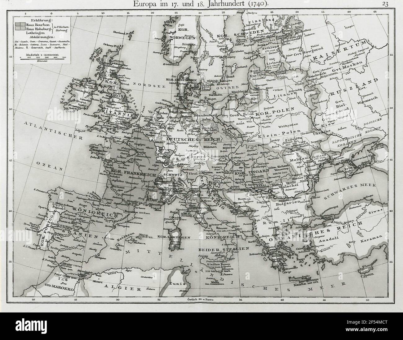 Europe in the 17th and 18th centuries (1740). Scale 1: 15000000. Map 23 ...