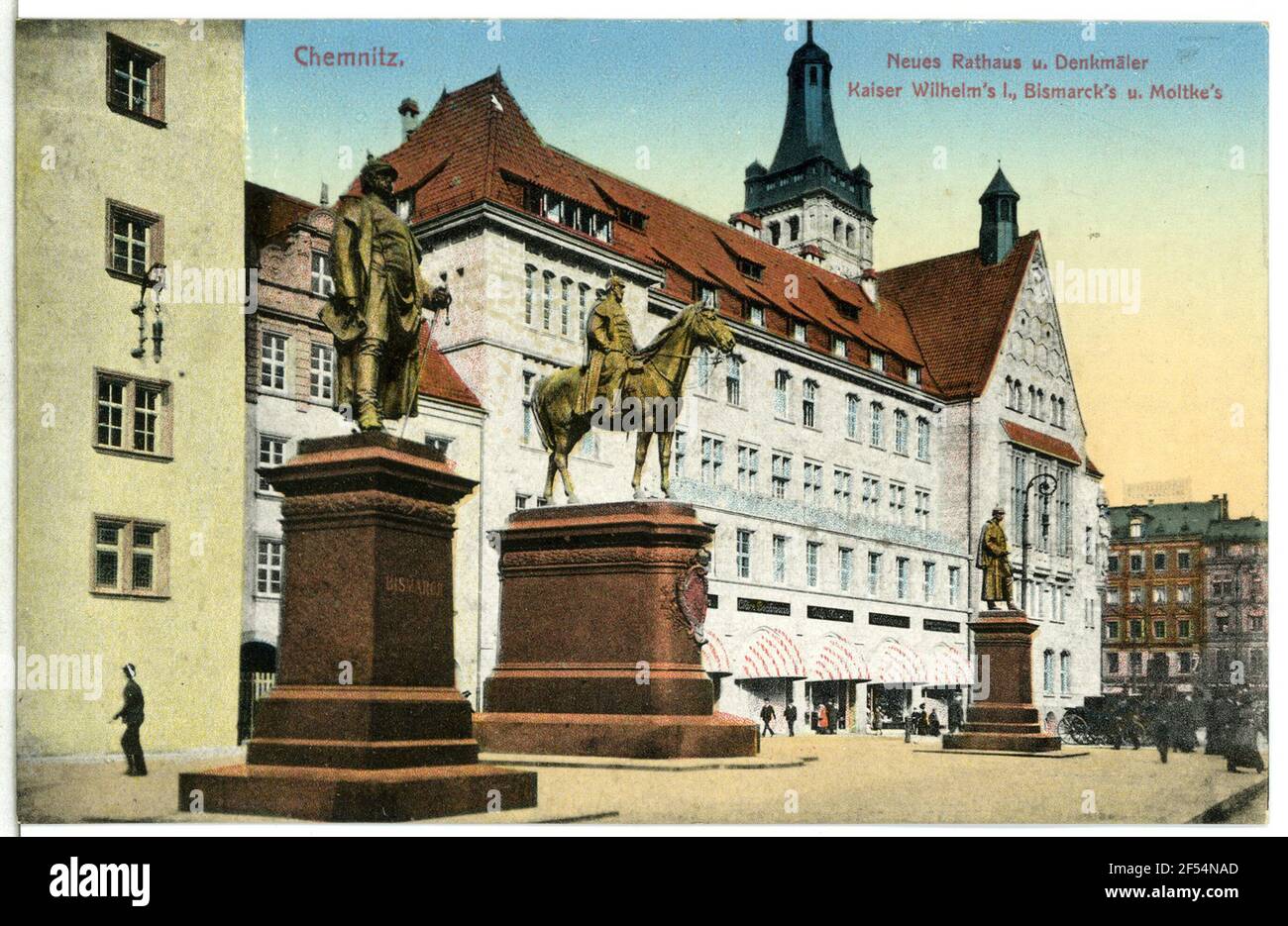 New Town Hall, Denkm. Kaiser Wilhelms, Moltkes, Bismarck Chemnitz. N ...