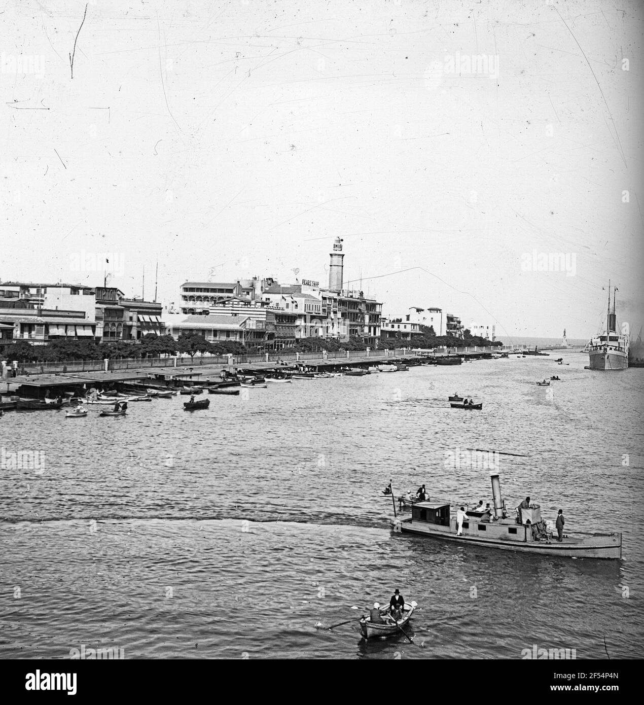 Port Said, Egypt. View from a cruise ship of Hapag on harbor and city ...