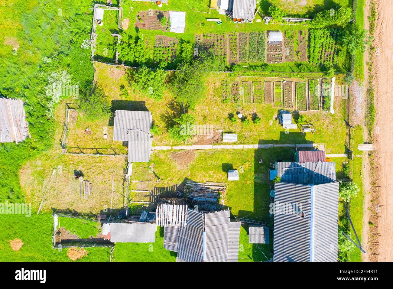 Russian village from above drone aerial view, land plot layout houses ...