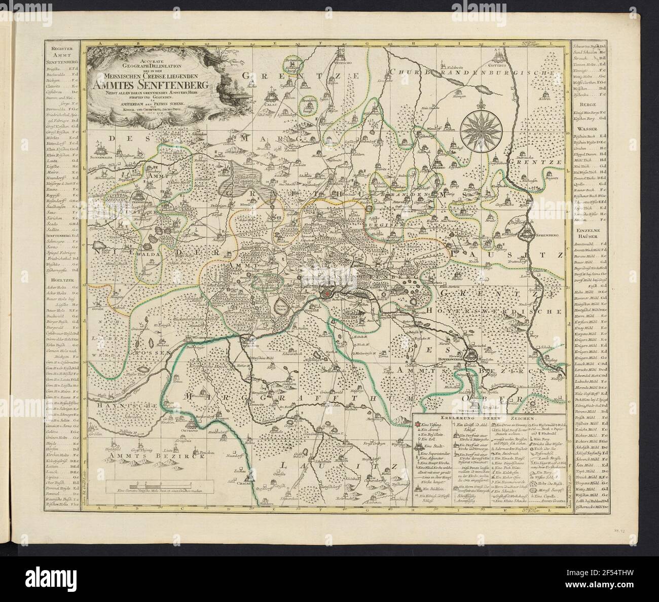 Kt. 12: Map of the Office Senftenberg, approx. 1: 120 000, copper engraving, 1757 Stock Photo ...