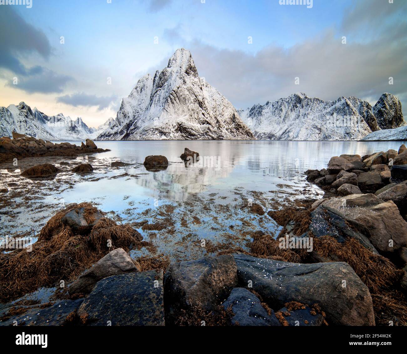 Beautiful scenic view of Lofoten islands in winter, Norway Stock Photo ...