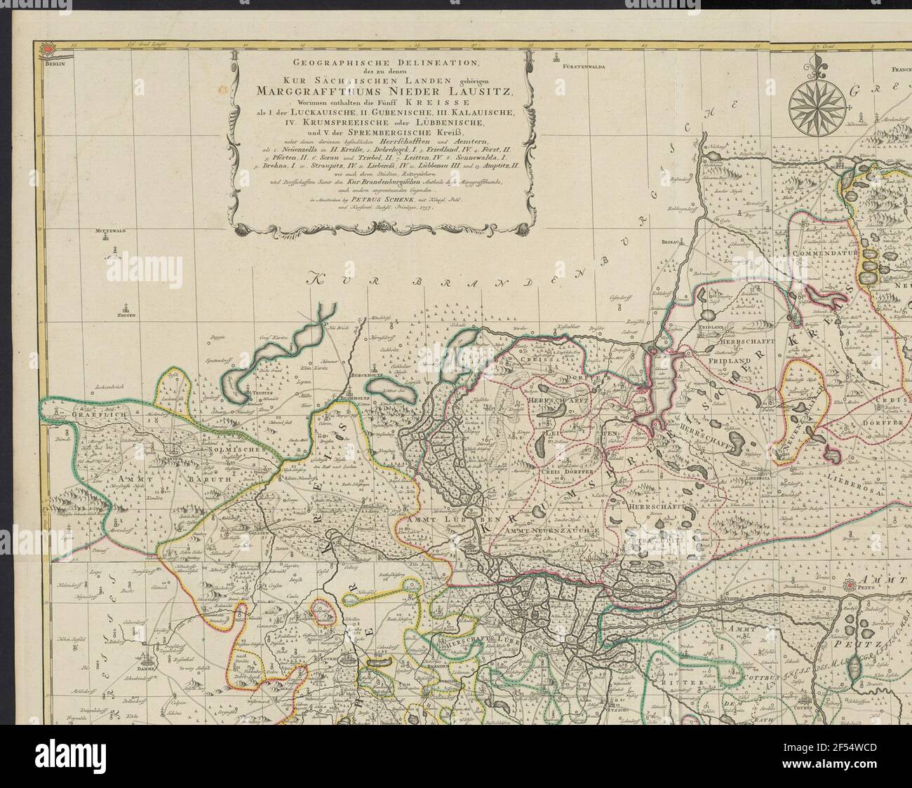 Kt. 40: Map of Niederlausitz, 1: 120 000, copper engraving, 1757 Stock ...
