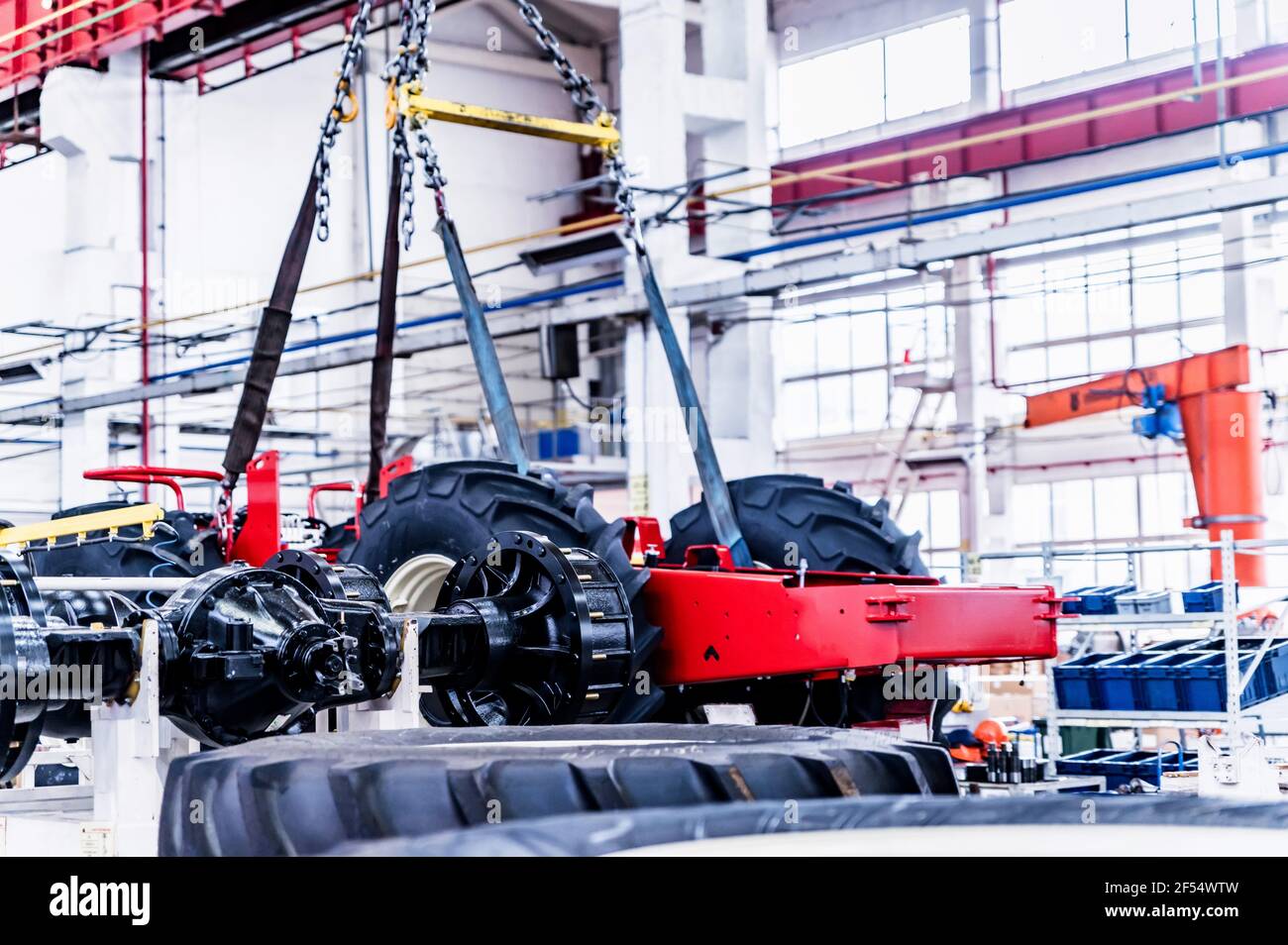 Assembly room at big industrial plant manufacturing tractors and ...