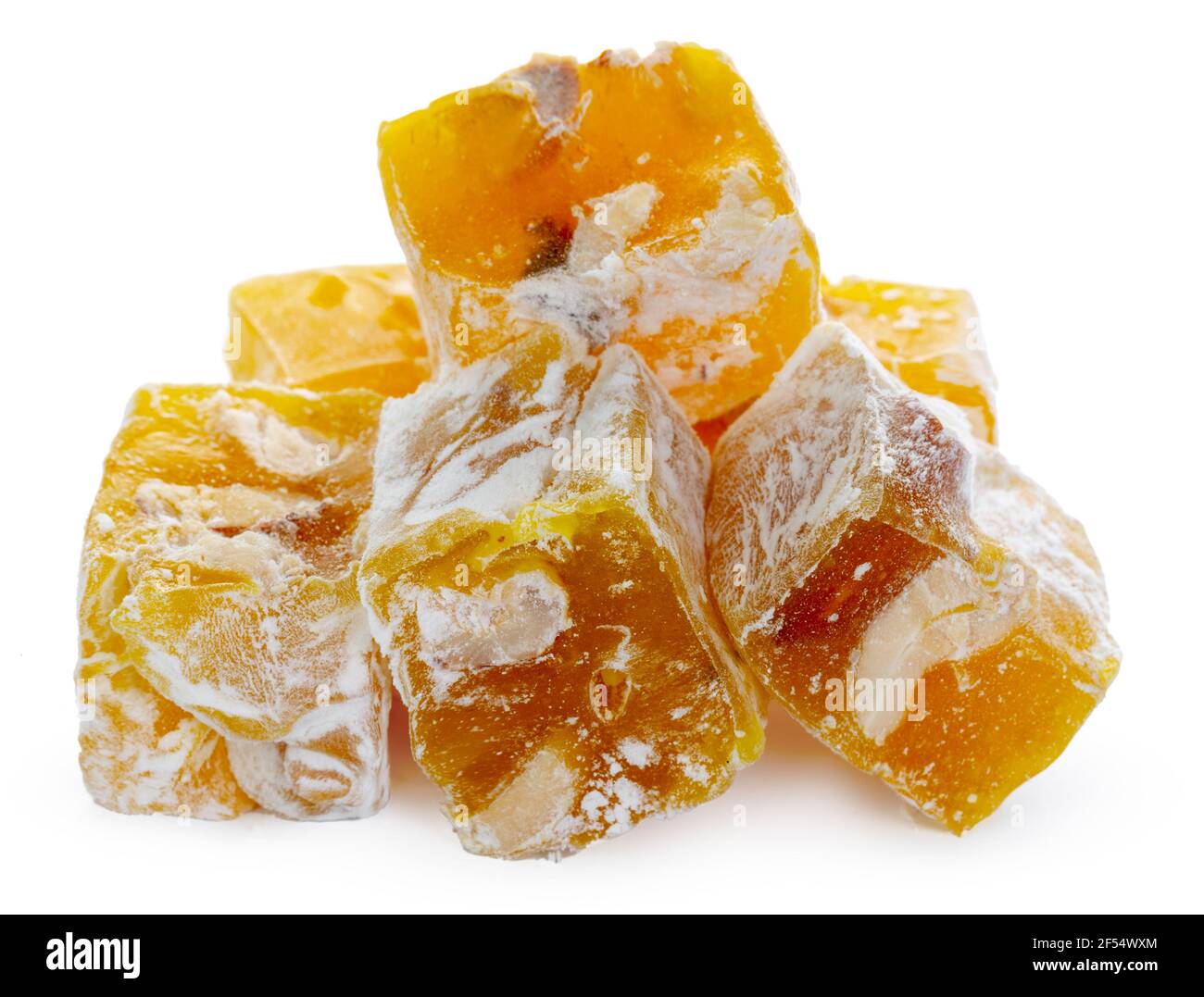 Yellow Turkish Delight sweets isolated on white Stock Photo - Alamy