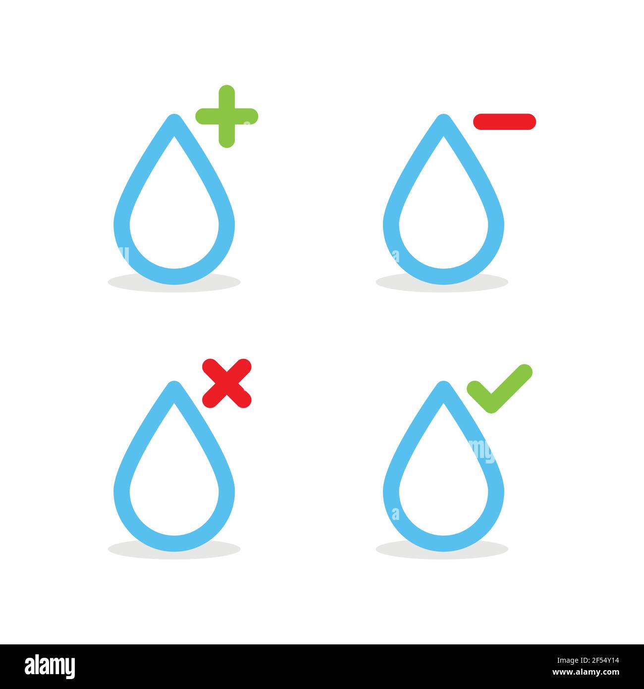 Set: Water drops with plus, minus, tick and cross symbols. Vector ...