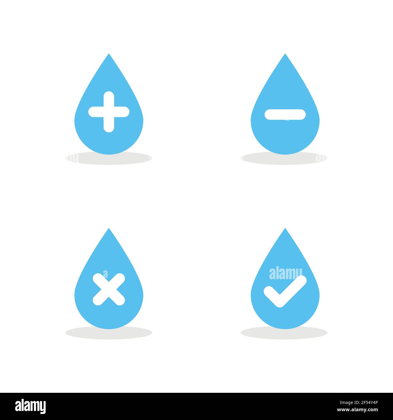 Set: Water drops with plus, minus, tick and cross symbols. Vector ...