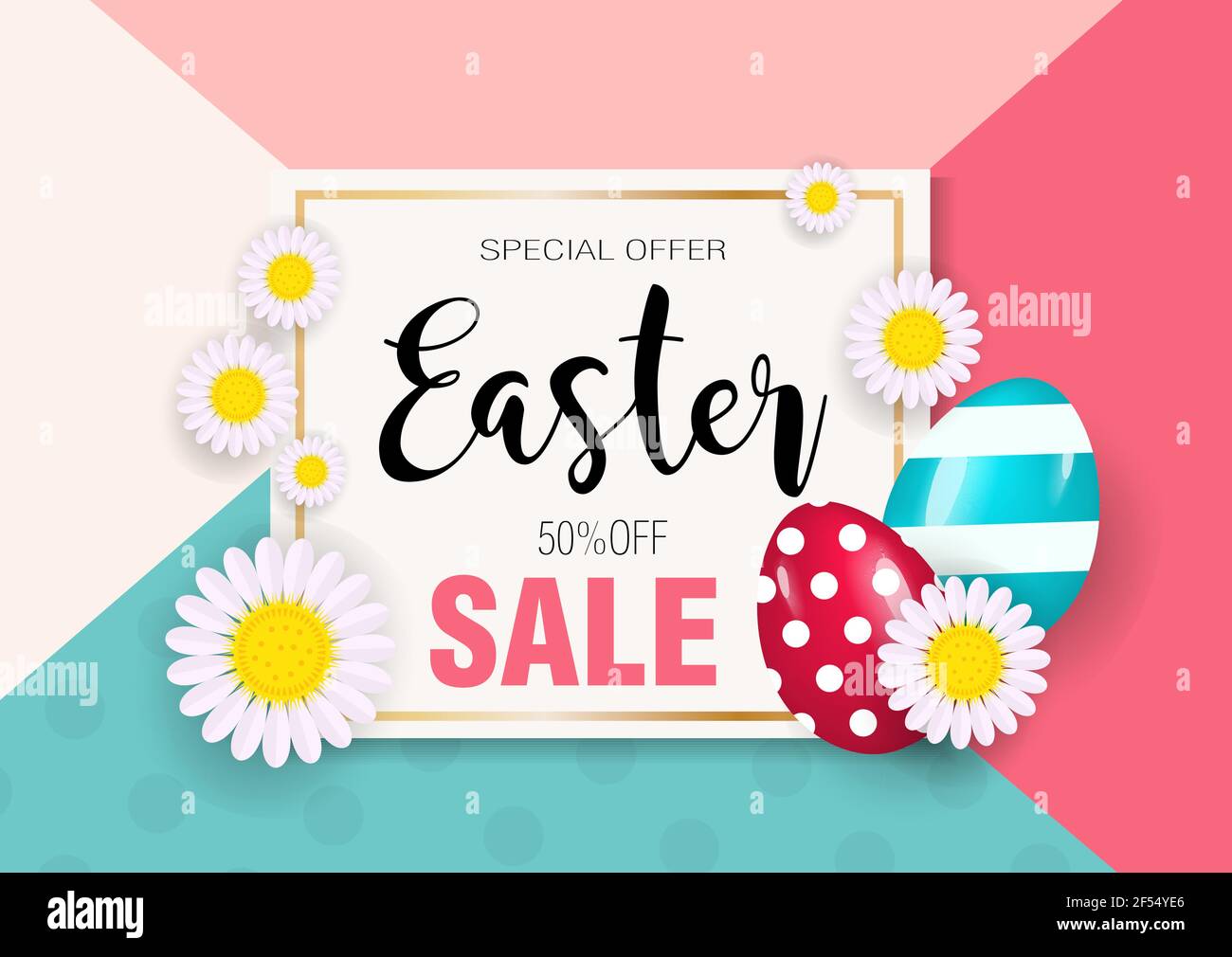Happy Easter super offer, discounts, promotion with realistic colored ...
