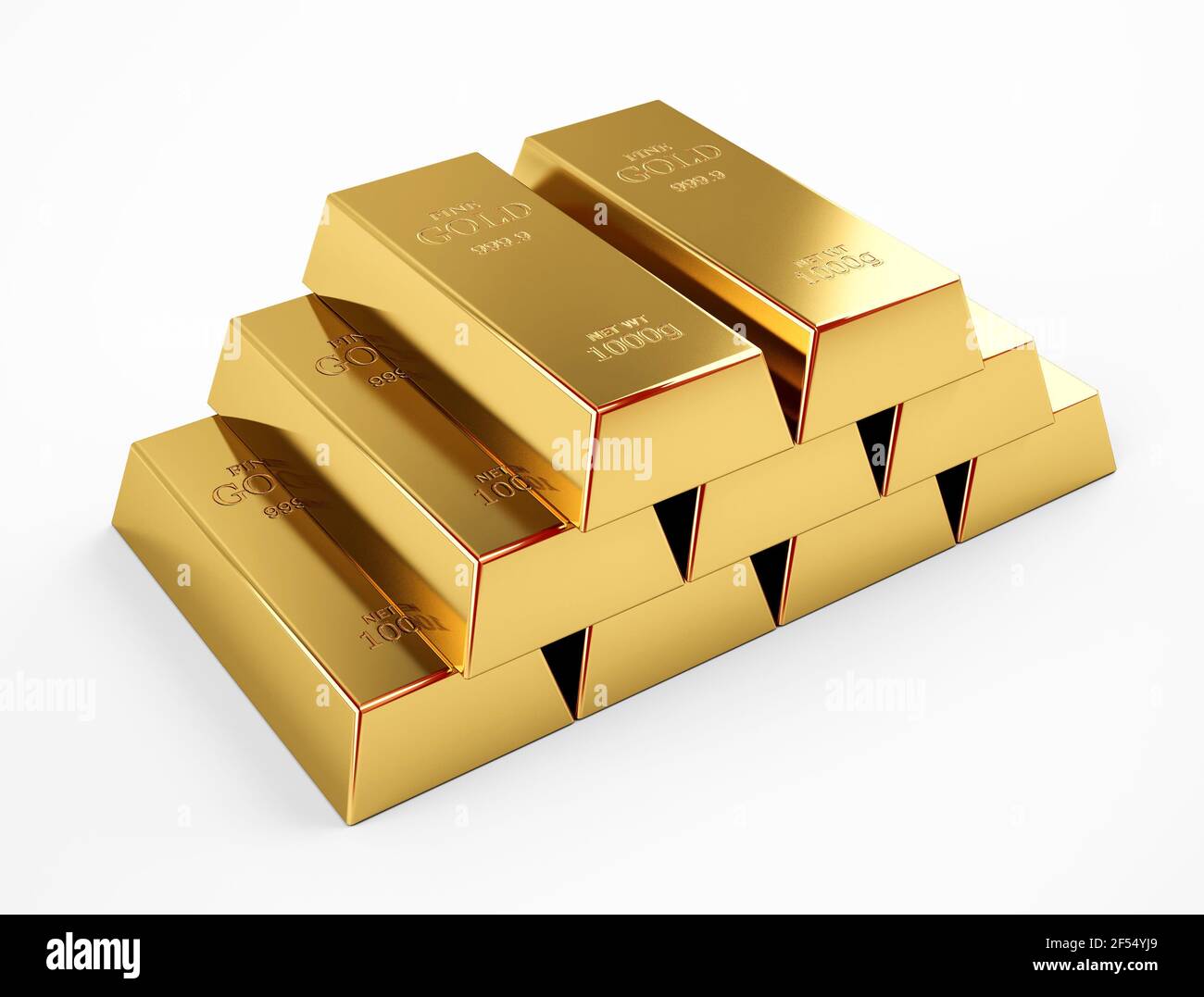 gold bar stack isolated on a white background. 3d rendering Stock Photo ...