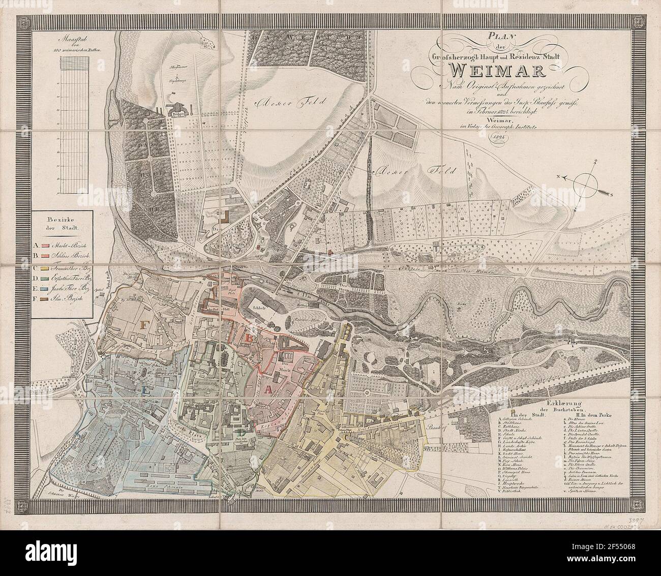 City map of Weimar, 1: 4 000, copper engraving, 1824 Stock Photo - Alamy