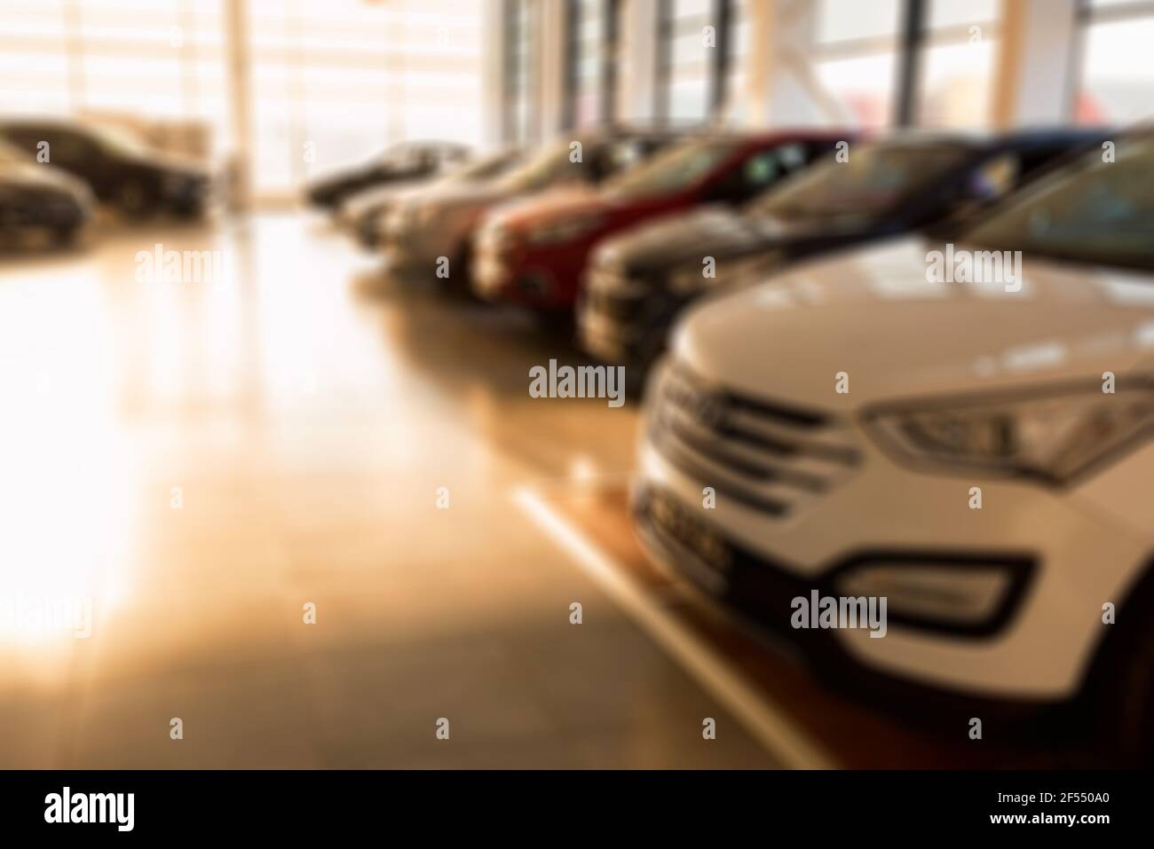 Stock of cars in showroom of automobile dealer with sunlight from ...
