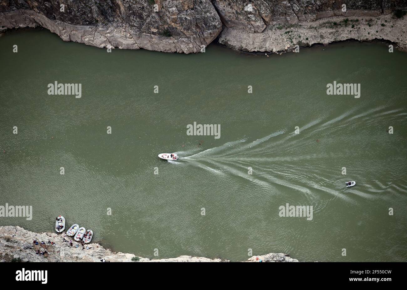 Passenger boat on the Dark Canyon in Kemaliye (Egin), Erzincan, Turkey ...