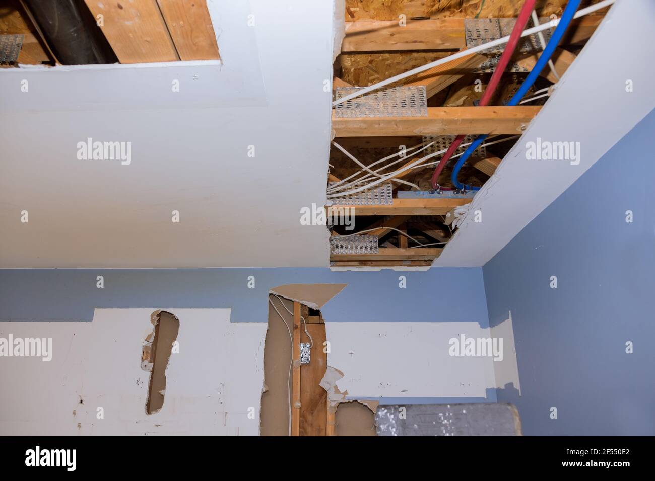 Demolition walls from gypsum plasterboard drywall with material for ...