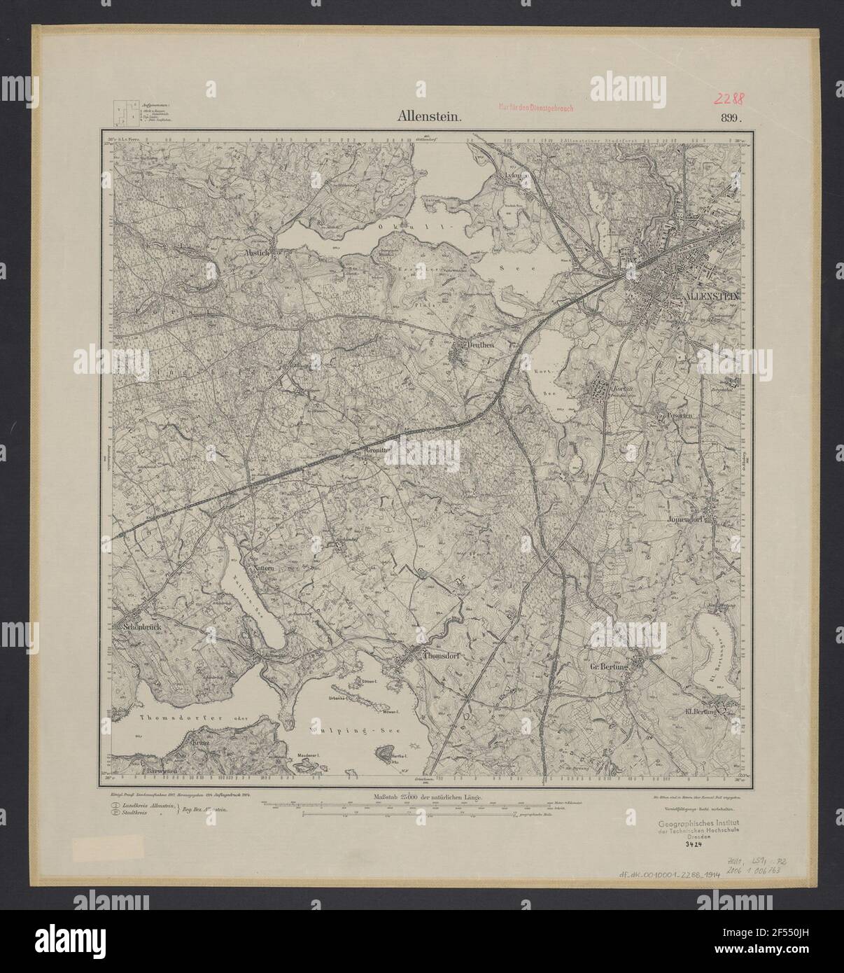 Messtischblatt [2288] = 899 : Allenstein, 1914 Stock Photo - Alamy
