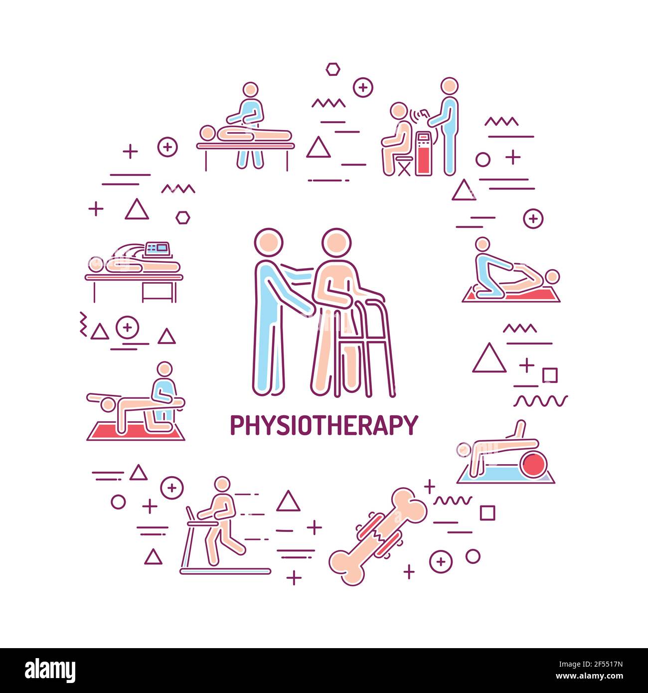 Physiotherapy web banner. Infographics with linear icons on white ...