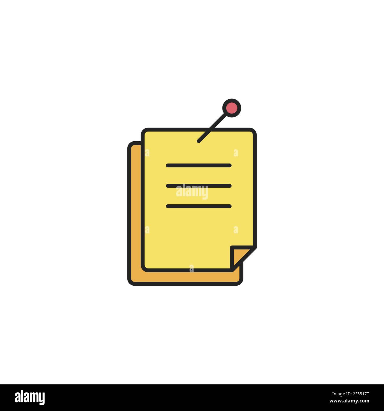 Note paper with pinned push button icon isolated on white background. Memo paper sign. Set icons ...