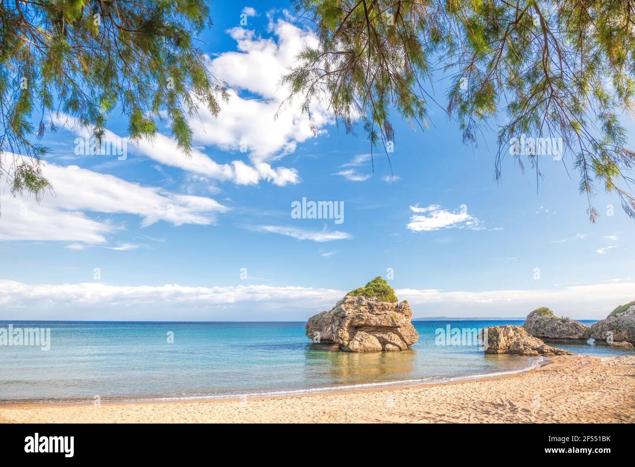 Panorama of Porto Zorro beach with azure sky on Zakynthos island ...