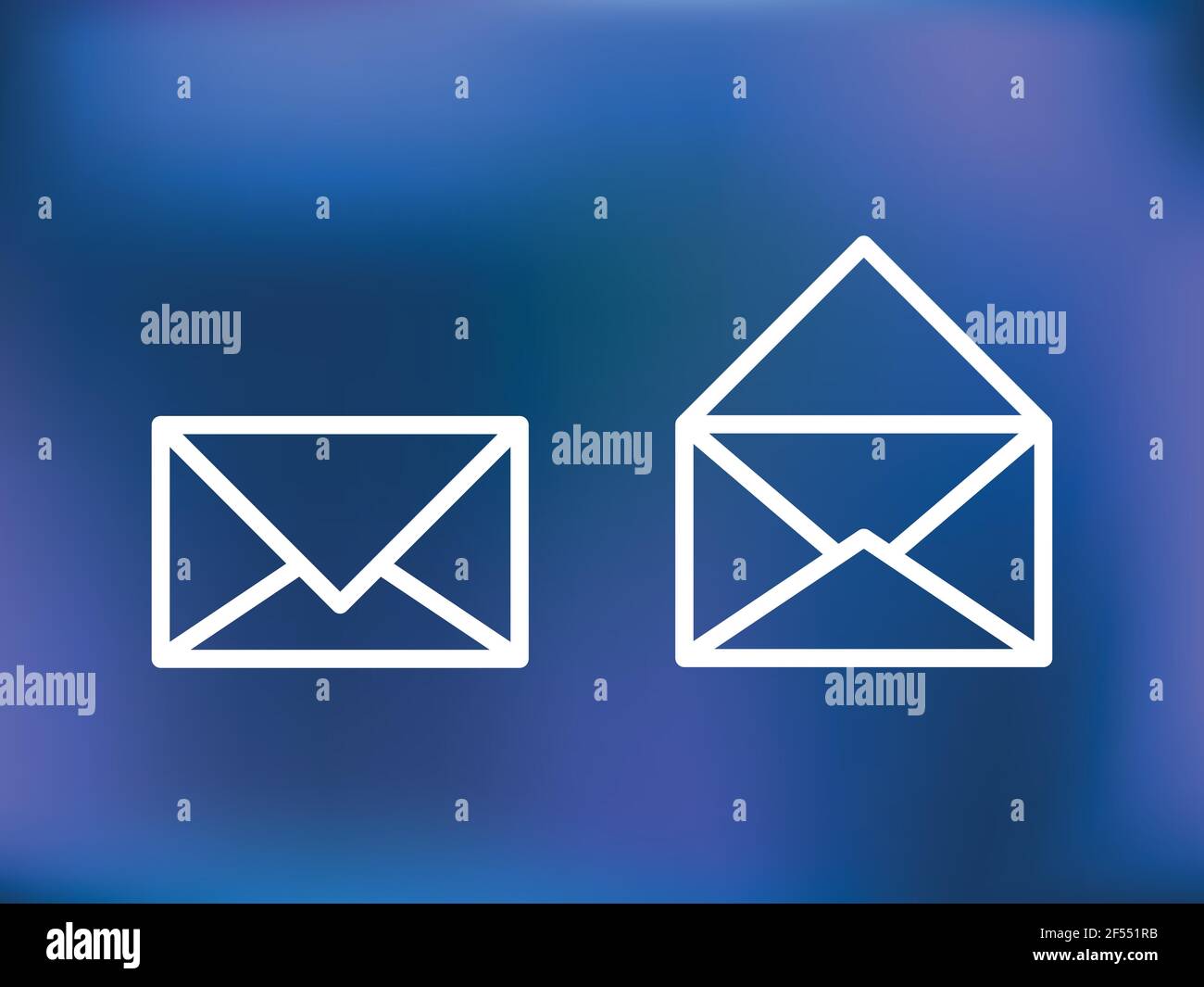 Open and closed envelopes. Line icons. Blurred background. Vector ...