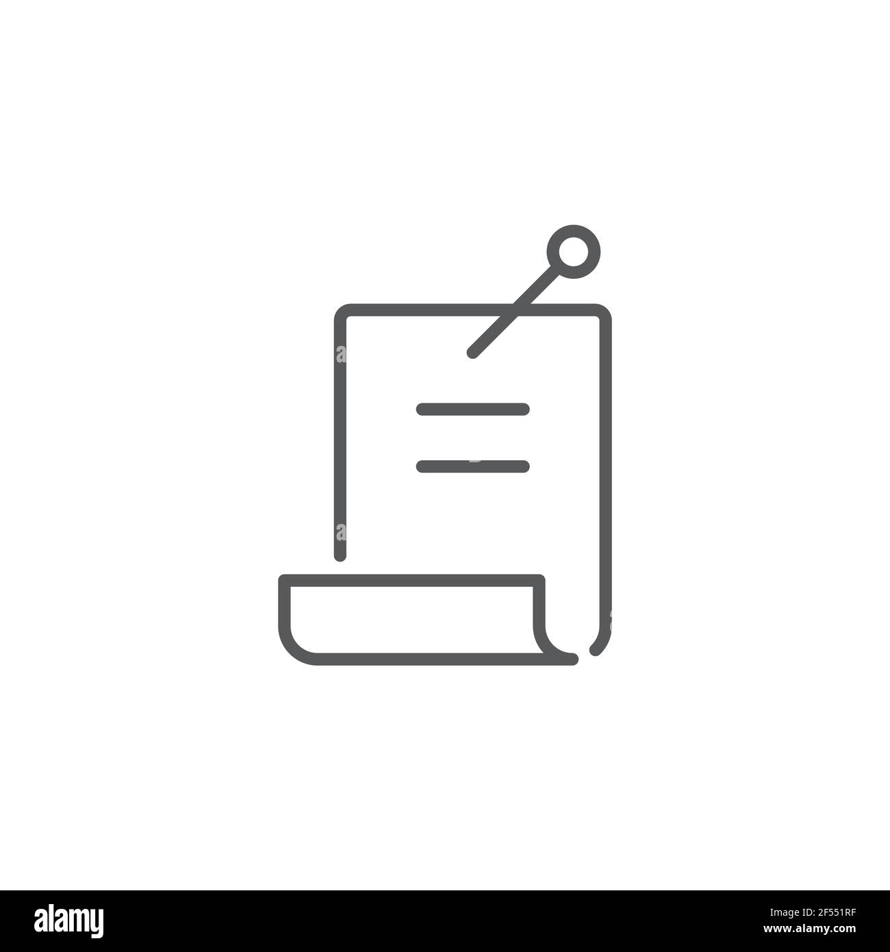 Note paper with pinned push button icon isolated on white background ...