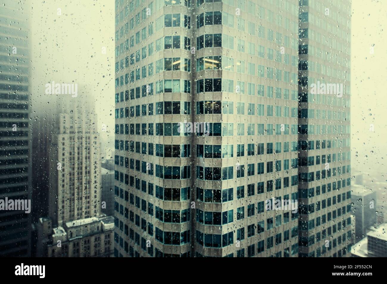 Downtown Toronto view. Rainy weahter. Rain drops on the window Stock ...
