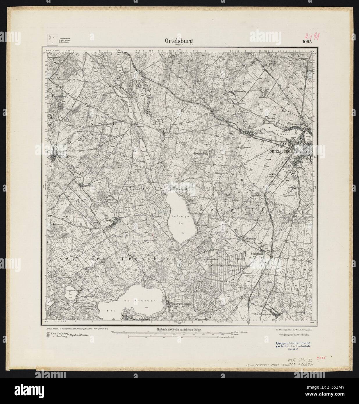 Messtischblatt [2491] = 1095 : Ortelsburg (West), 1915 Stock Photo - Alamy