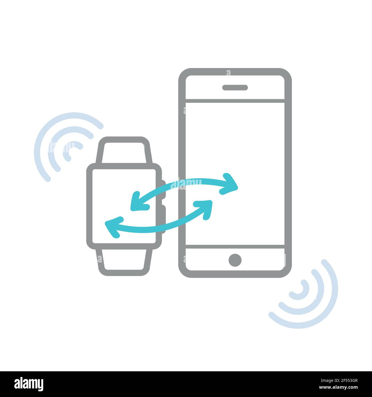 Synchronization between smart watch and smart phone. Vector ...