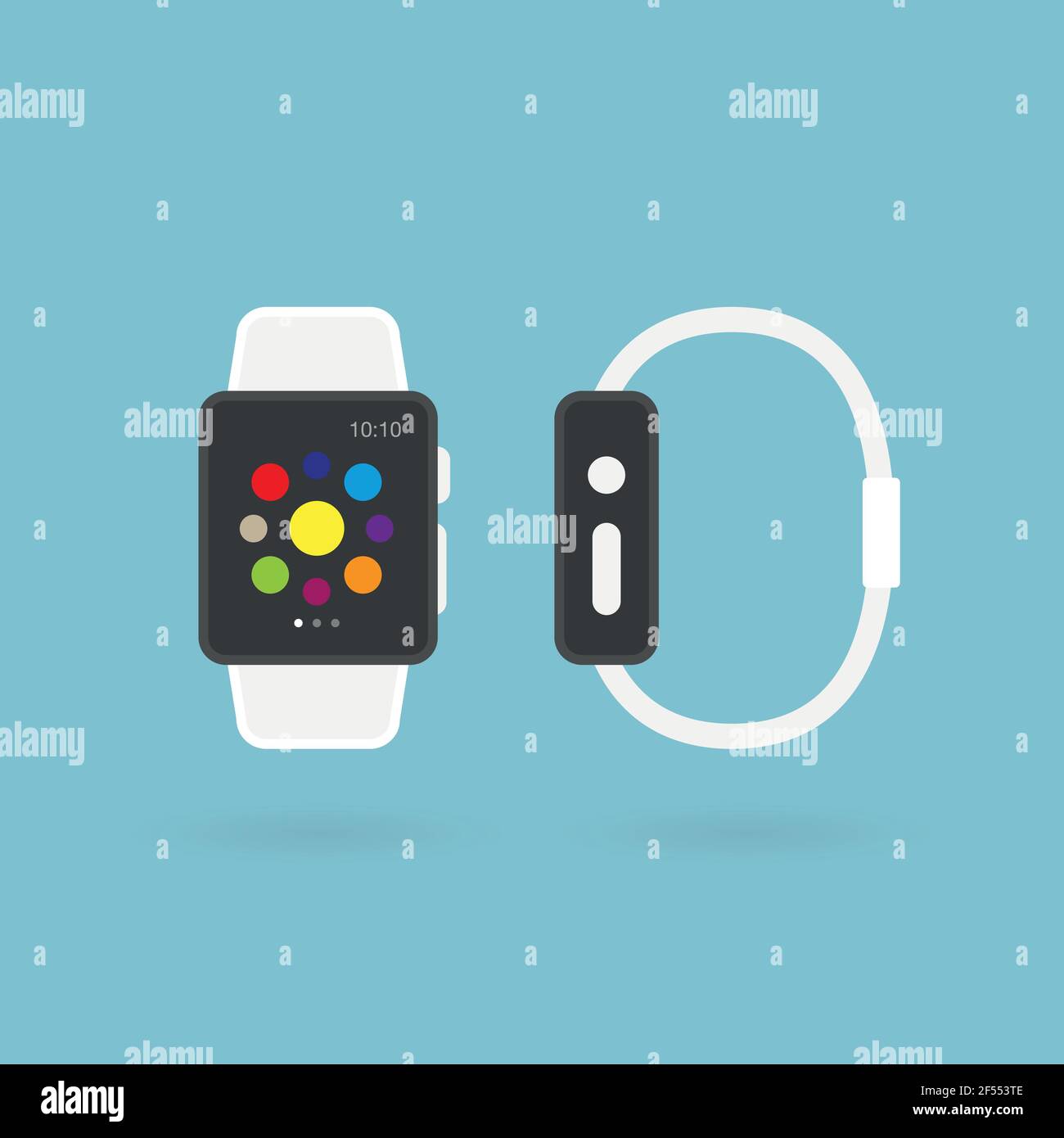 Smart watch. Top and side view. Vector illustration, flat design Stock ...